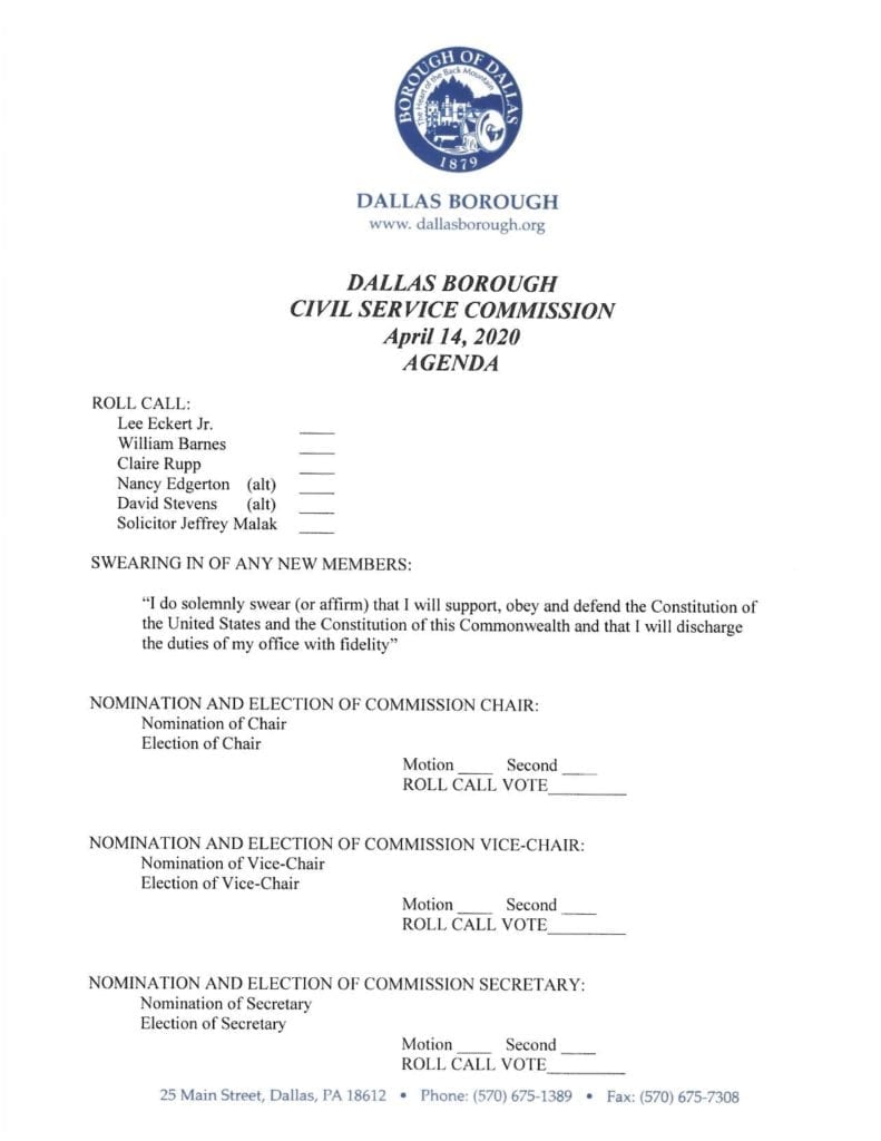Civil Service Commission 4/14/20 Agenda – Dallas Borough