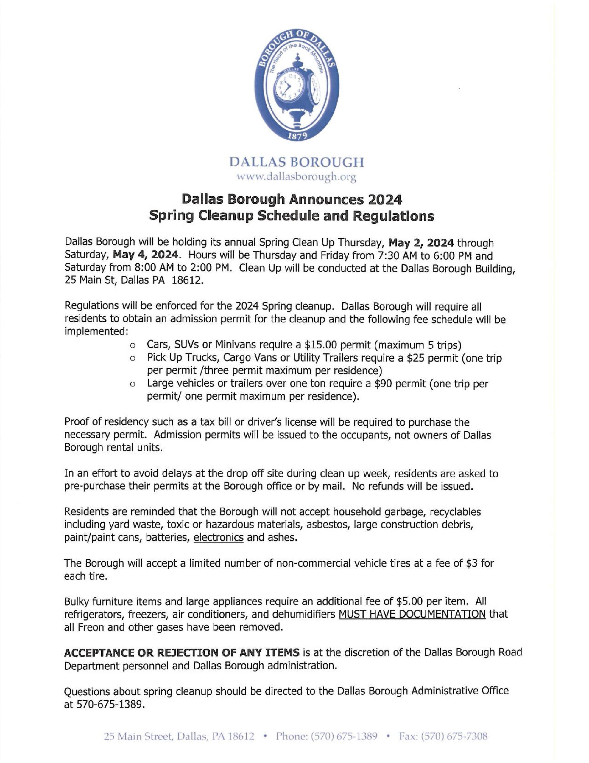 2024 Spring Clean Up Dates – Dallas Borough